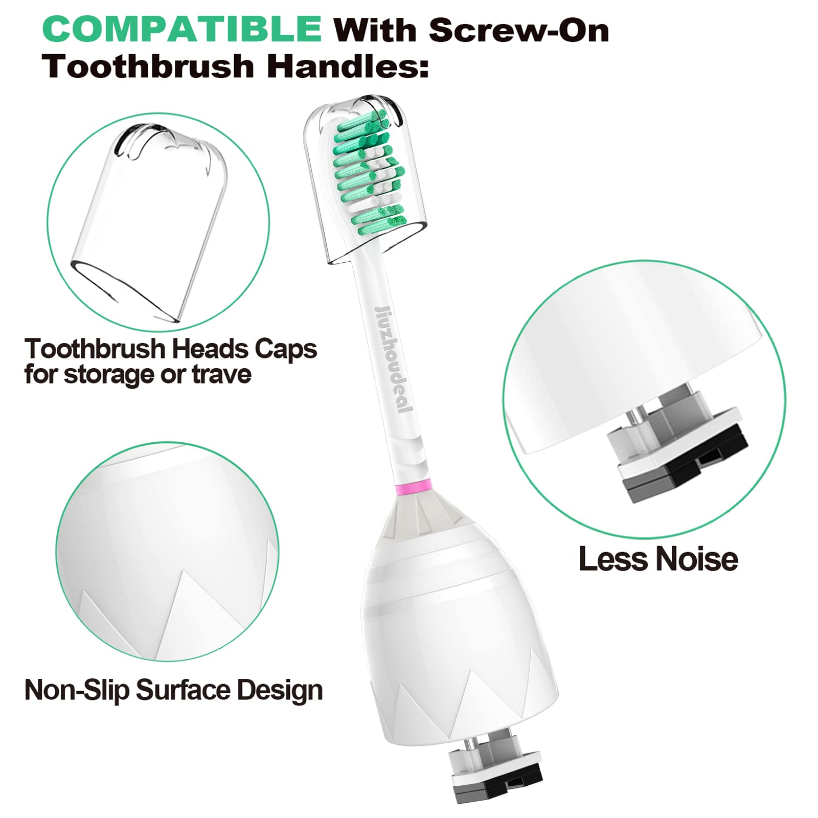 Jiuzhoudeal Replacement Toothbrush Heads for Philips Sonicare E-Series, Compatible with Sonicare Essence, Elite, Advance, CleanCare Screw-on Electric Toothbrush HX7022/66, 6 Pack