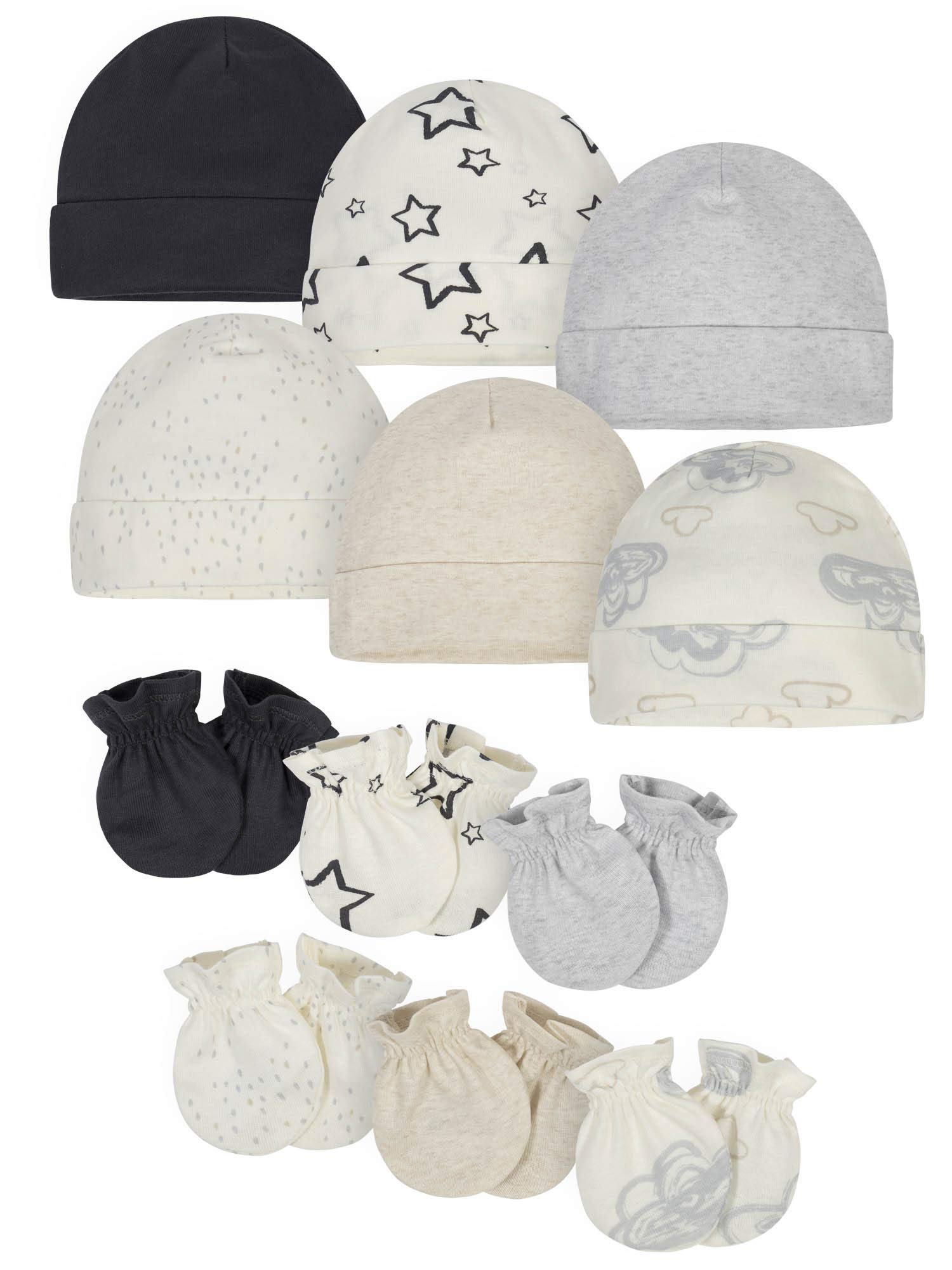 Onesies Brand Unisex Baby 12-piece Cap Set Infant-and-toddler-gloves-and-mittens, Grey Neutral, Newborn US