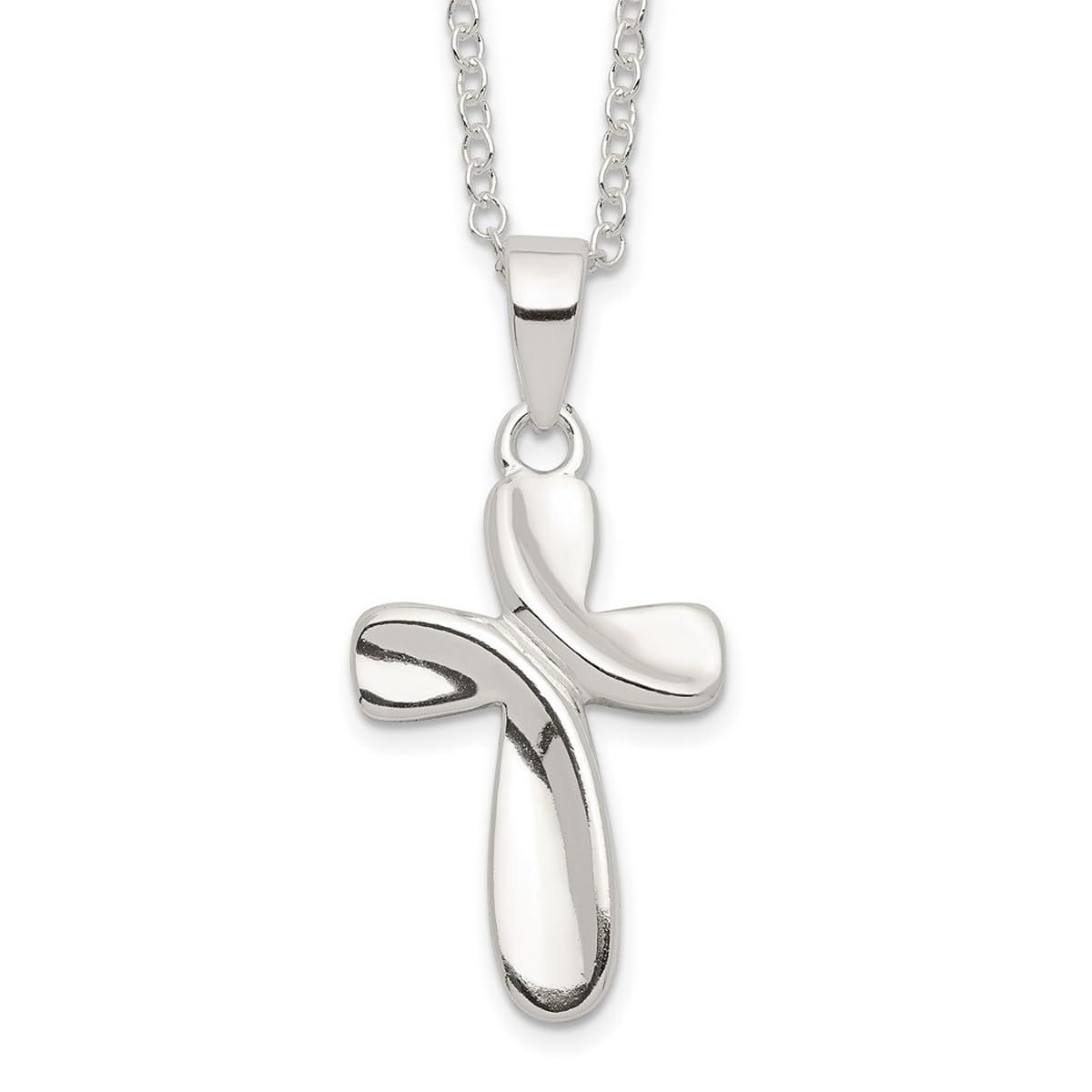 925 Sterling Silver Polished Open back Religious Faith Cross Necklace 18 Inch Spring Ring Jewelry for Women
