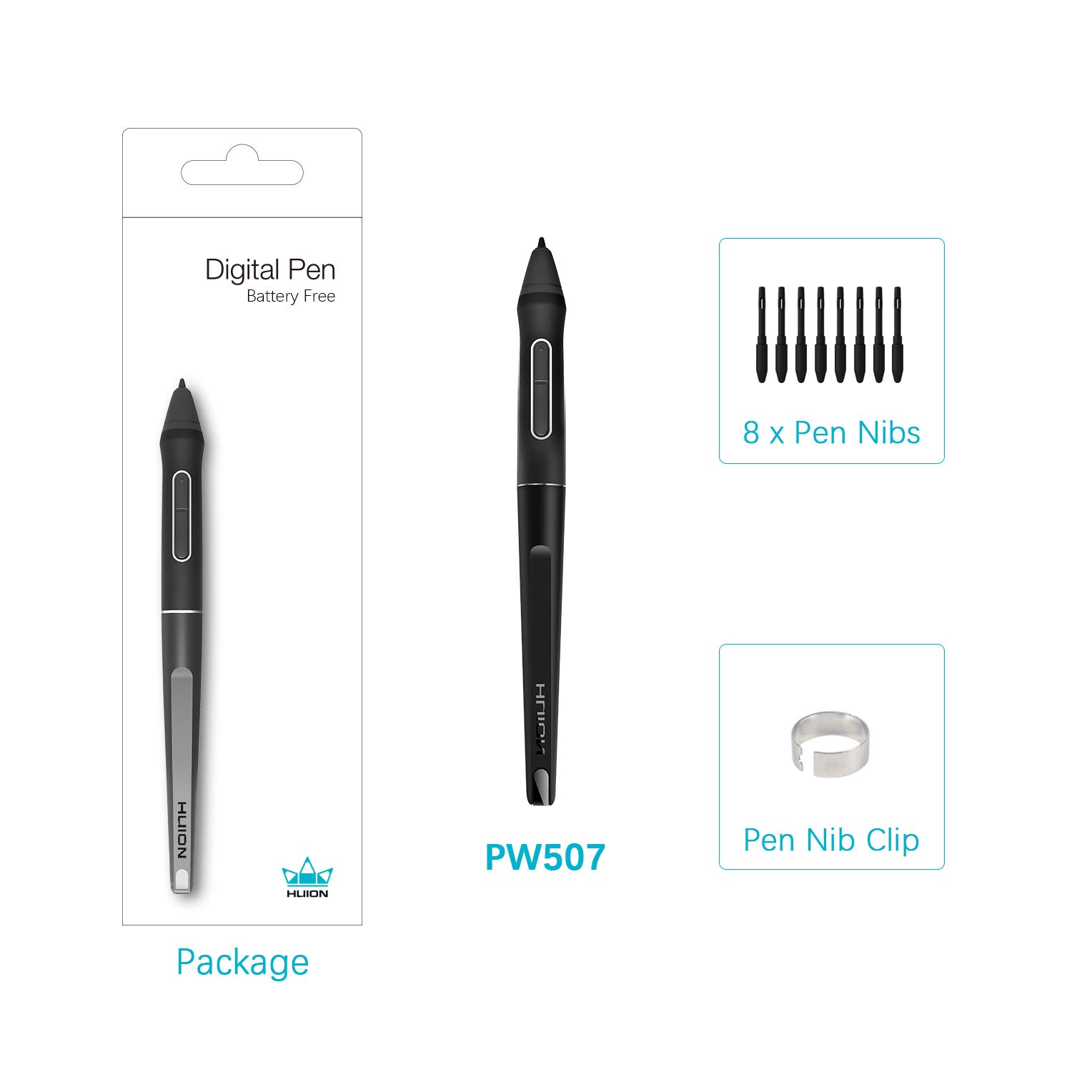 HUION PW507 Battery-Free Stylus for Huion Kamvas PRO 12, Kamvas PRO 13,Kamvas Pro 16, Kamvas 16 and Kamvas 20 Graphics Drawing Monitor