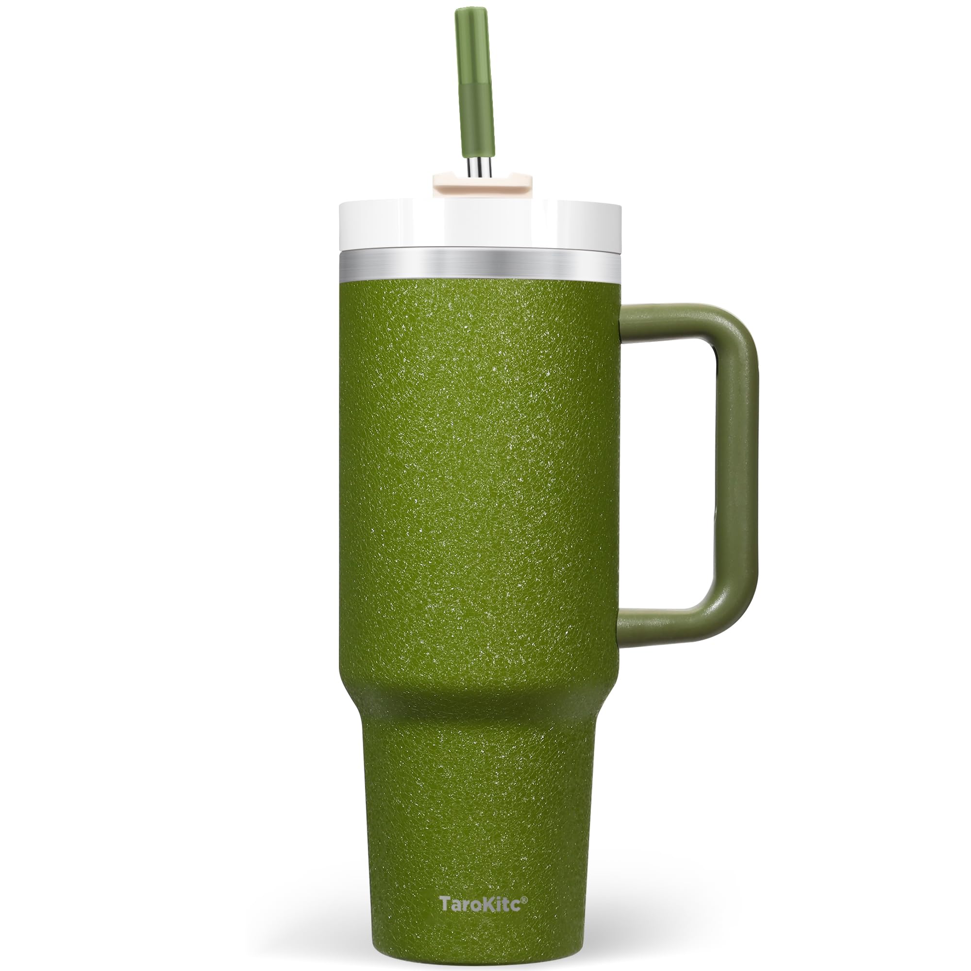 40 oz Tumbler with Handle, H2.0 Rainbow Paint Insluated Mug with Lid and Straw, Double Wall Vacuum Stainless Steel Travel Iced Coffee Cup, Keeps Drinks Cold for 34 Hours, Forest Green