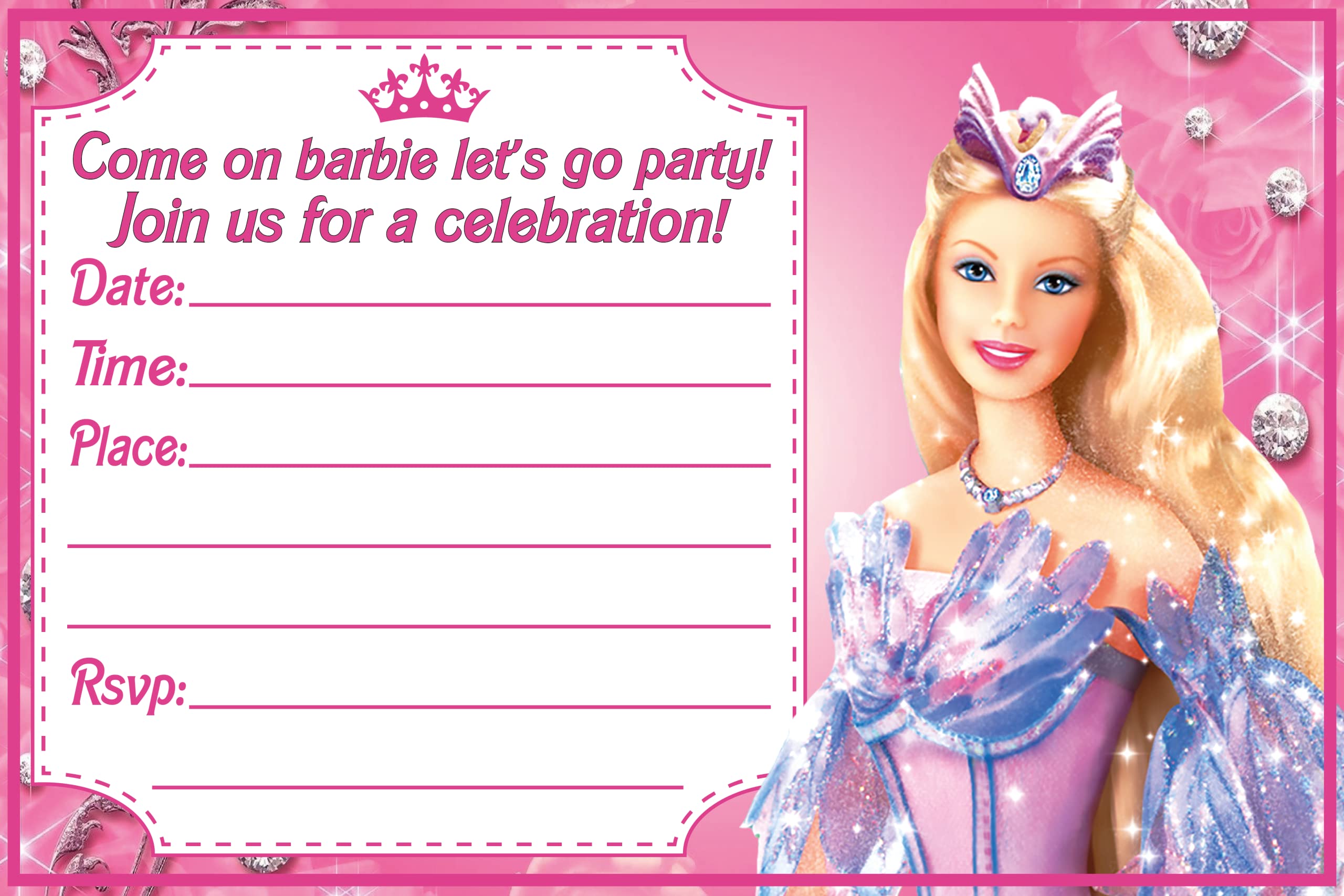 Set of 40 Fashion Doll Girl Pink-Themed Happy Birthday Invitation Cards & Envelopes - Lightweight (240g), Postcard Style Invites for the Perfect Party Pack