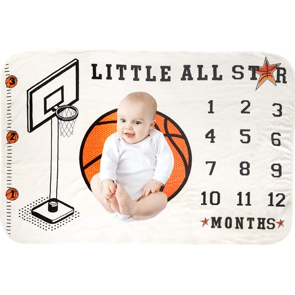 illikkuyax Baby Monthly Milestone Blanket, 40×60 Inches Infant Newborn First Year Basketball Milestone Blanket, Flannel Fleece, Best, Photography Backdrop Photo Prop for Newborn Boy Girl