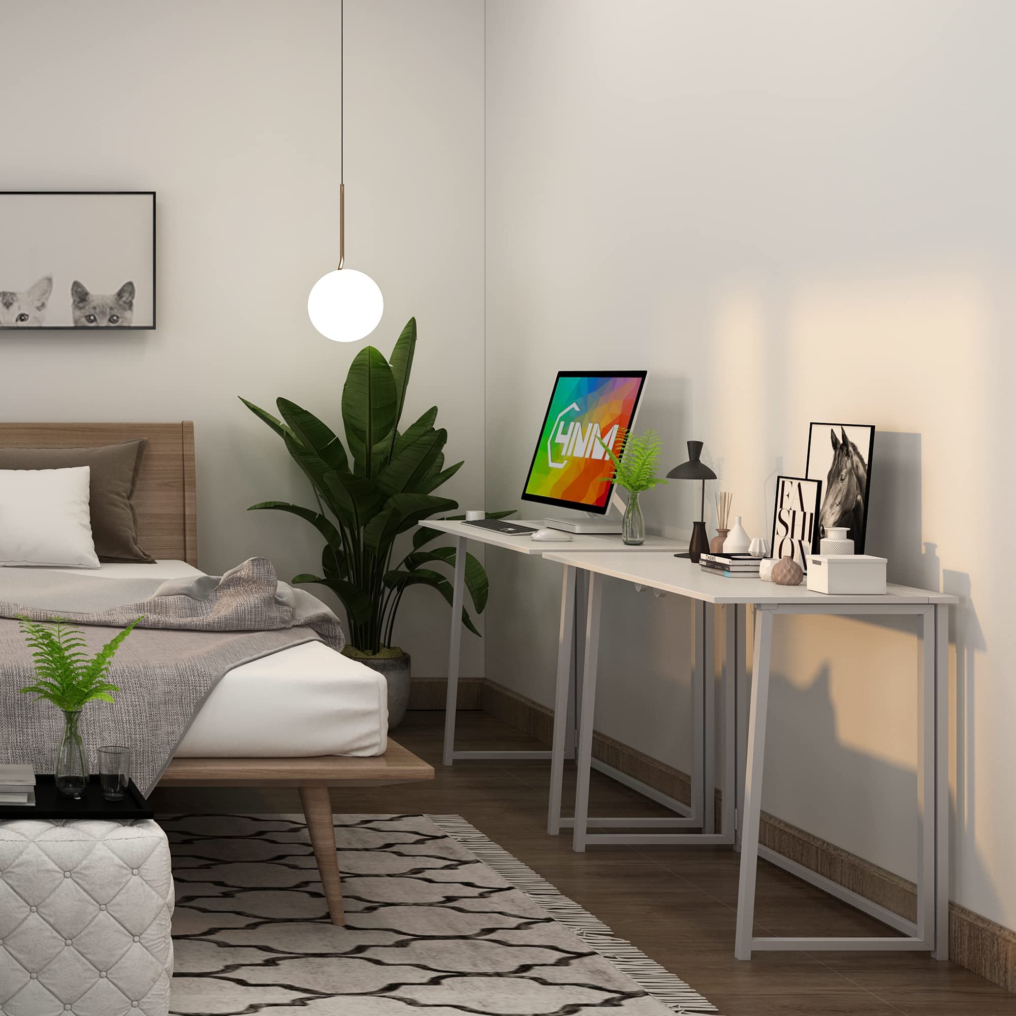 4NM 31.5" Small Desk with Storage Bag, Simple Assembly Folding Computer Desk Home Office Desk Study Writing Table for Small Space Offices - All Black