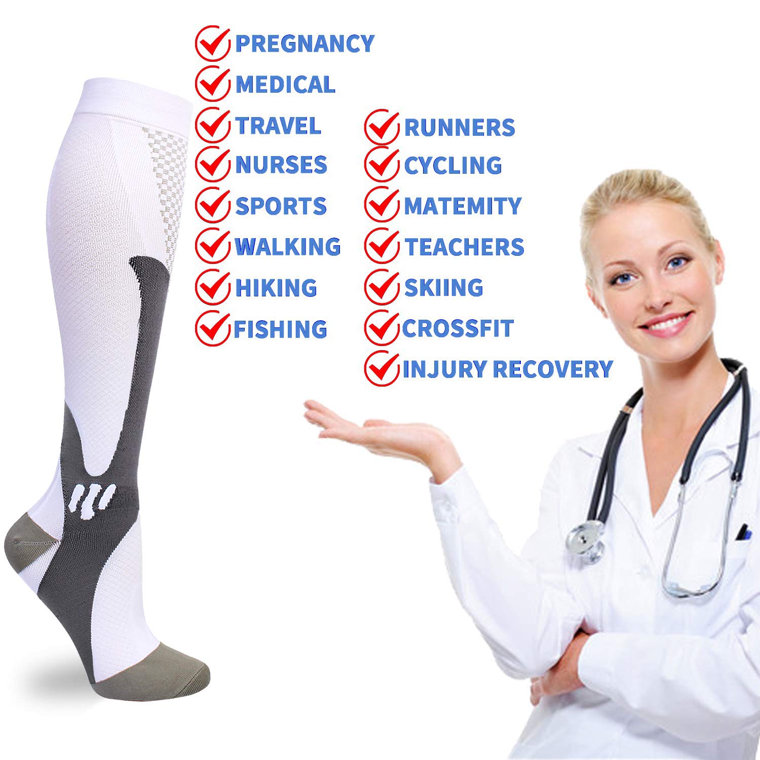 4 Pairs Compression Socks for Men and Women 20-30 mmHg Compression Stockings