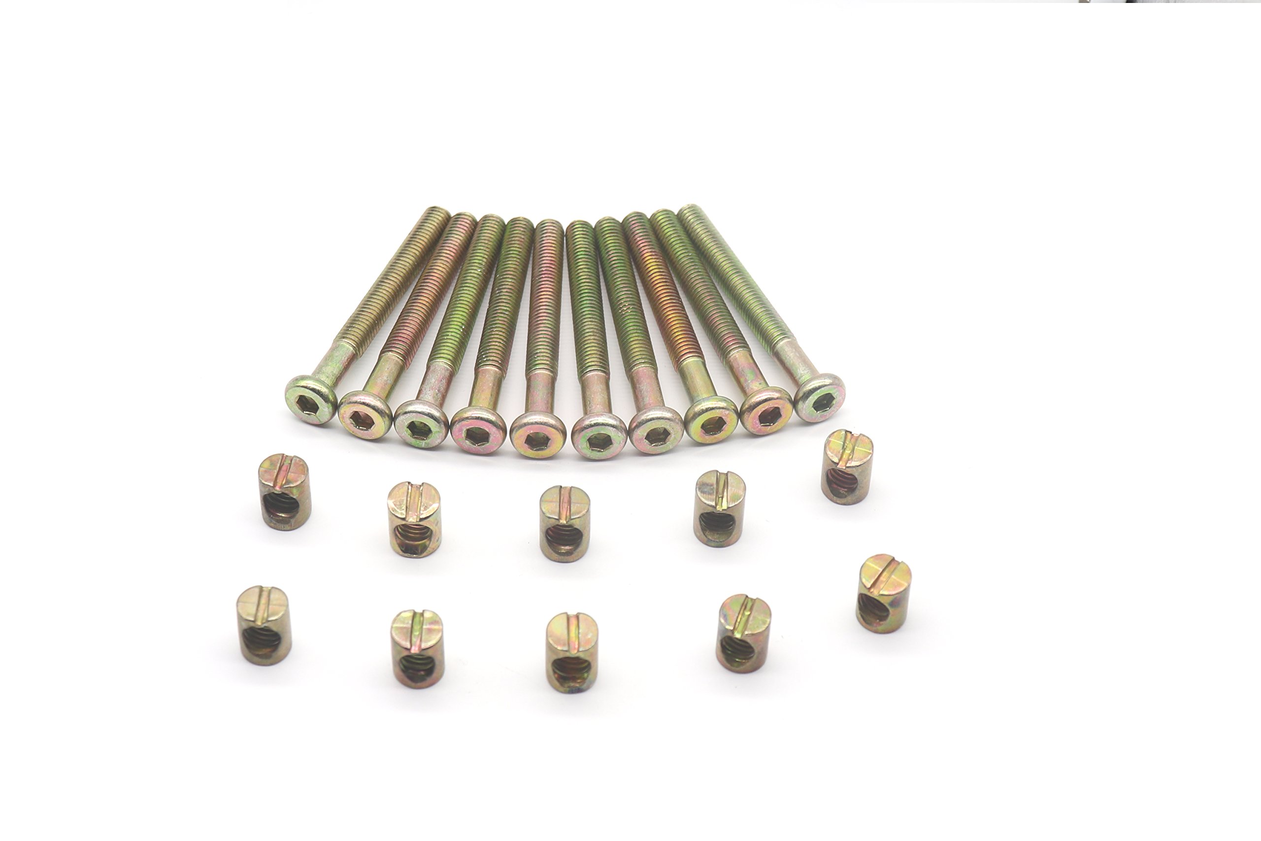 binifiMux 10-Pack M8 x 70mm Hex Drive Socket Cap Furniture Bolt Scrws Barrel Nuts for Crib Cot Chairs Beds, Thread 51mm, Zinc Plated