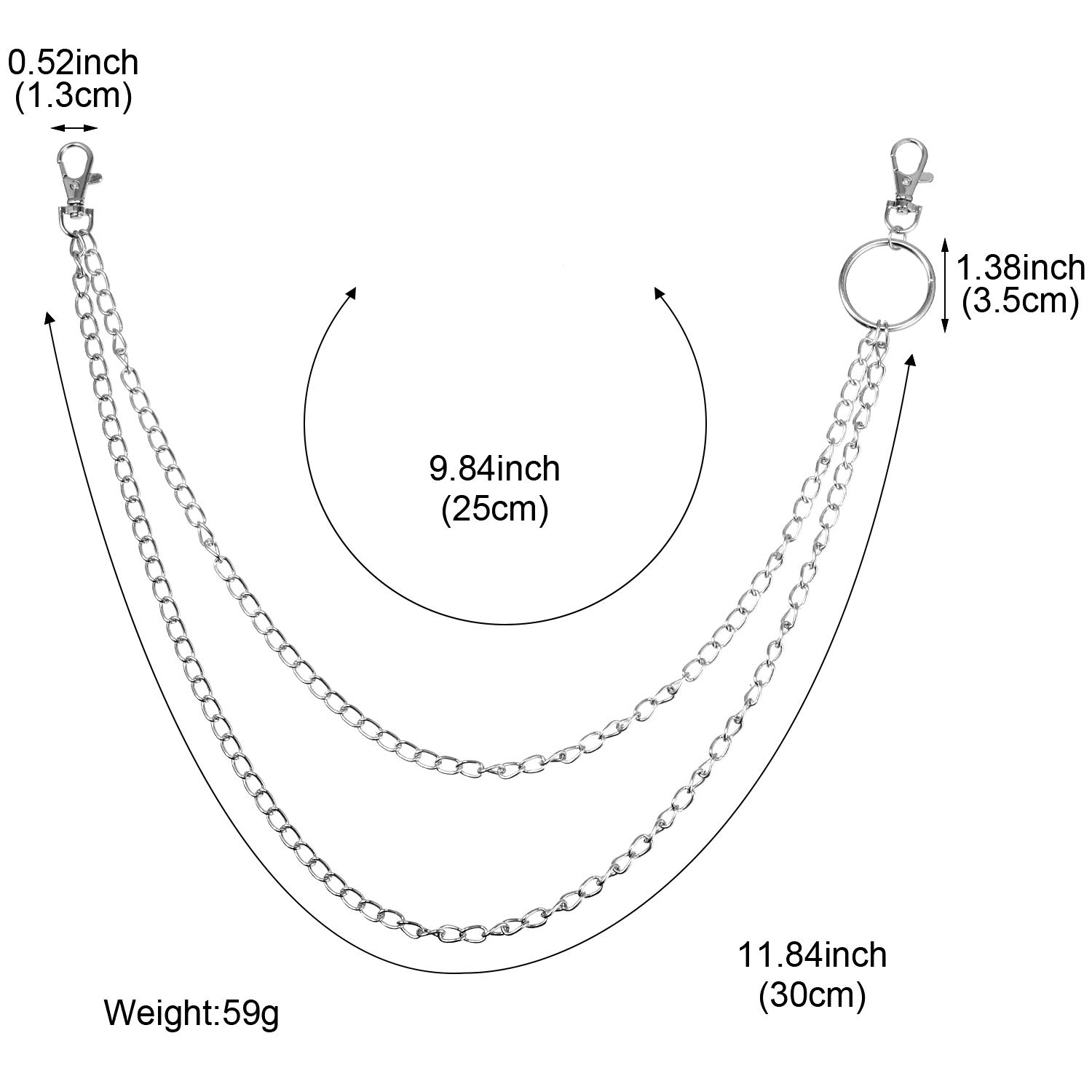 3 Pieces Jeans Chains Wallet Chain Pocket Chain Belt Chains Hip Hop Pants Chain with Lobster Claw Clasps for Keys, Wallet, Jeans Pants Belt Loop Purse Handbag (Silver)