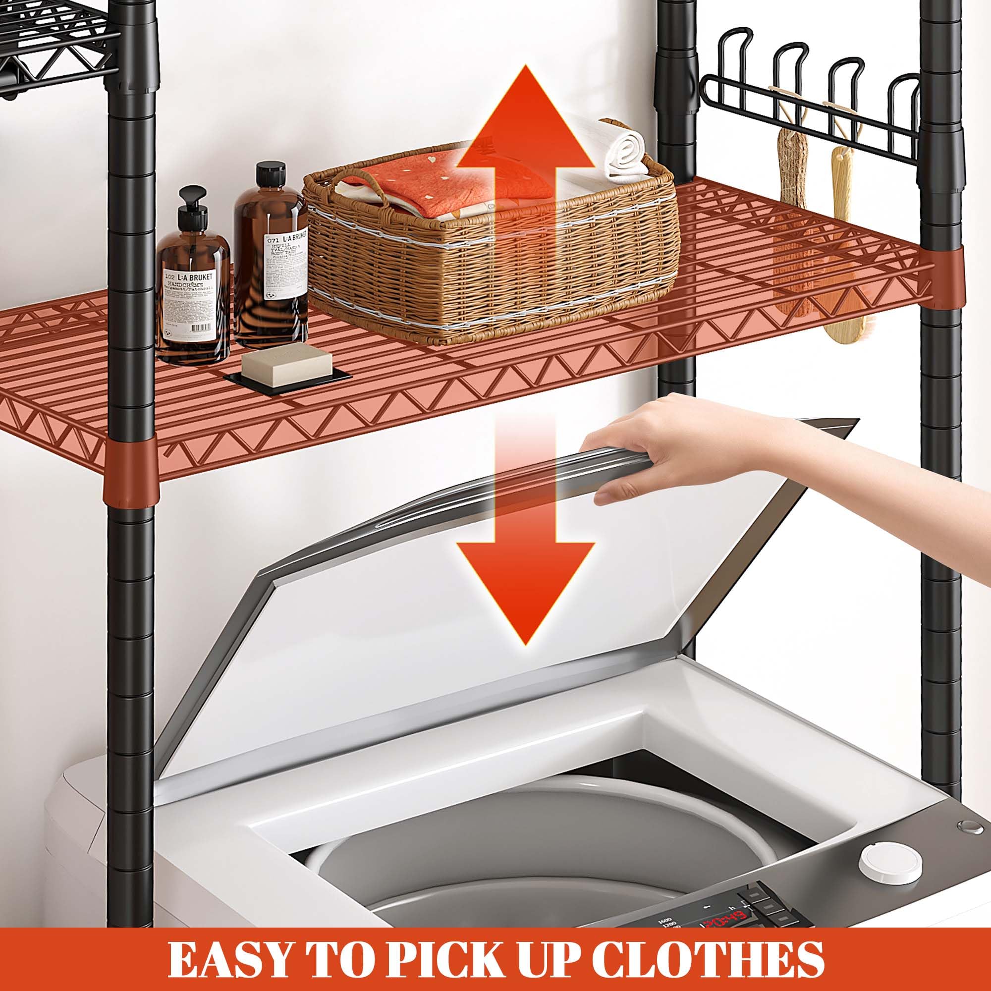 Raybee Over The Washer and Dryer Storage, Laundry Room Organization, Laundry Room Organization and Storage,78.7”W Laundry Room Shelves with Laundry Hamper and Hooks Washer and Dryer