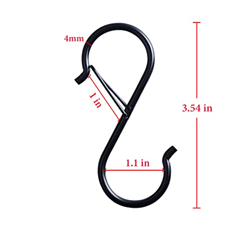 Baoswi 9 Pack S Hooks for Hanging Black S Hooks Heavy Duty Metal Hooks with Safety Buckle Design for Hanging Plants, Lights, Kitchenware, Pans, Pots, Utensils, Clothes, Towels