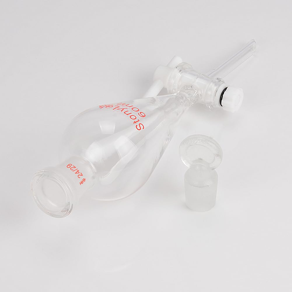StonyLab PTFE Stopcock Separatory Funnel 60ml, Borosilicate Glass Heavy Wall Conical Pear-Shaped Separatory Funnel Separation Funnel with 24/29 Joint