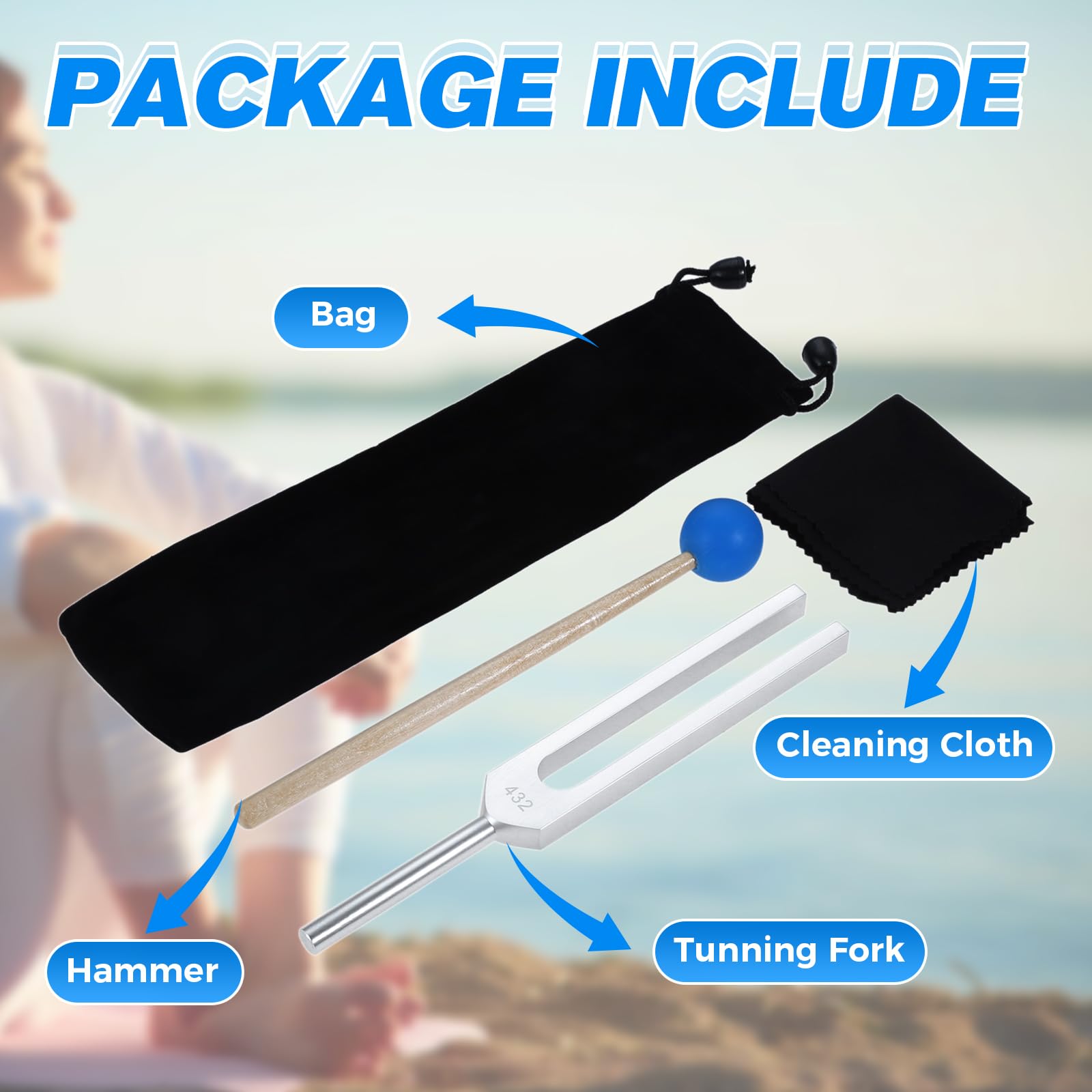 432 Hz Tuning Fork Set for Healing, Musical Instrument Tuning Forks for Chakra Balancing, Vibration, Reduce Stress, Meditation, Sound Therapy - with Silicone Hammer Bag Cleaning Cloth