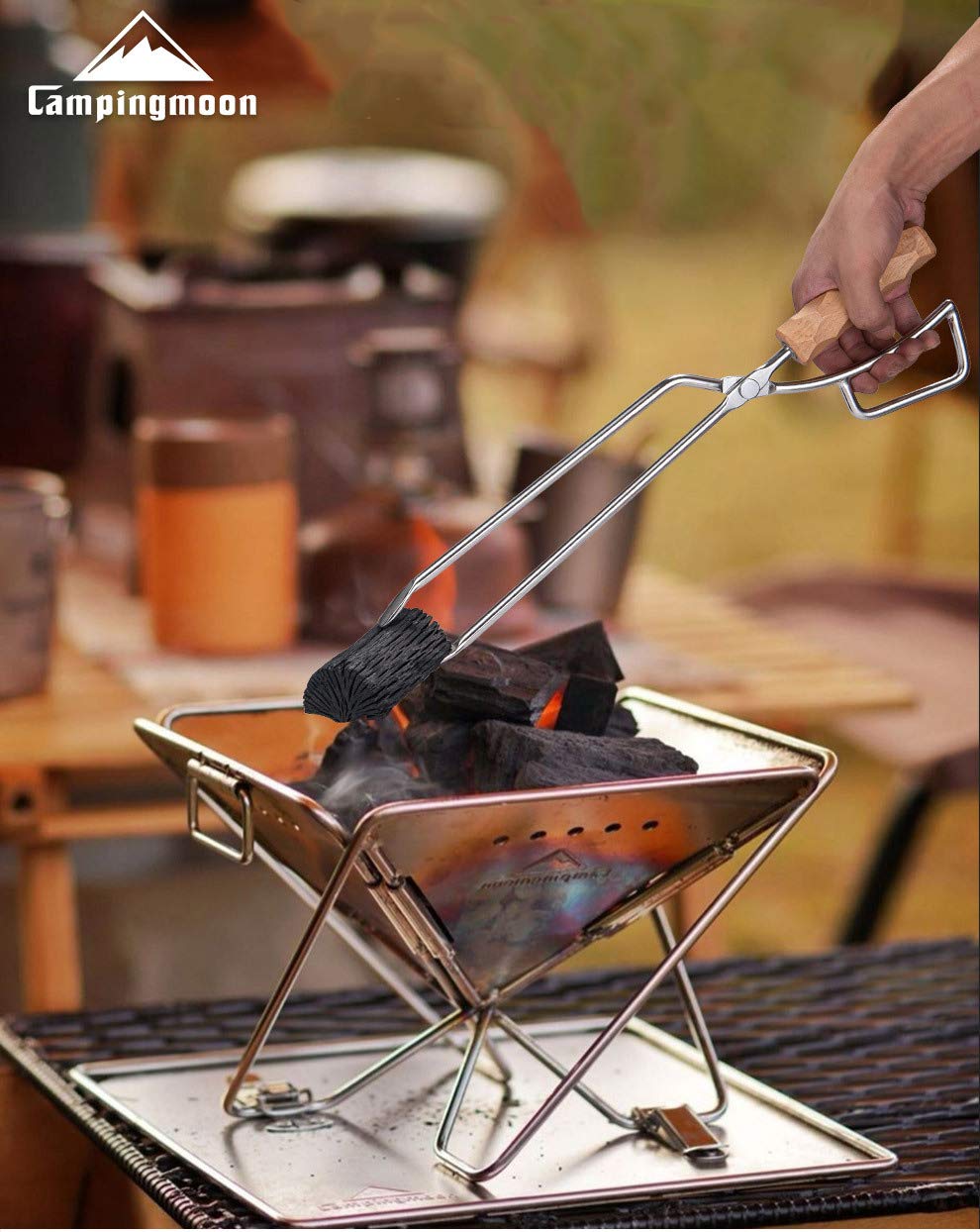 CAMPINGMOON Stainless Steel Fireplace Firewood Tongs MS-42