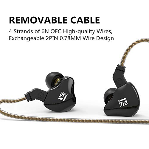 YINYOO KBEAR KS2 Earphones Stereo Bass in Ear Headphone, HiFi Over Ear Earbud in Ear for Drummers Noise Cancelling 1BA 1DD Hybrid IEM with Removable Cable for Running Walking (with mic, KS2 Black)