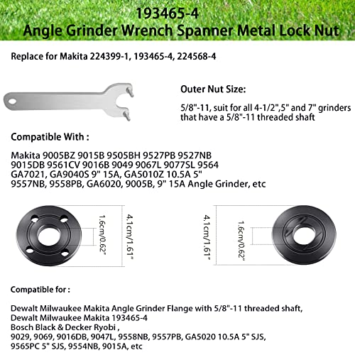 Angle Grinder Wrench Spanner Metal Lock Nut Fits Dewalt Milwaukee Makita 193465-4 Bosch Black & Decker Ryobi 4.5" 5" 5/8-11