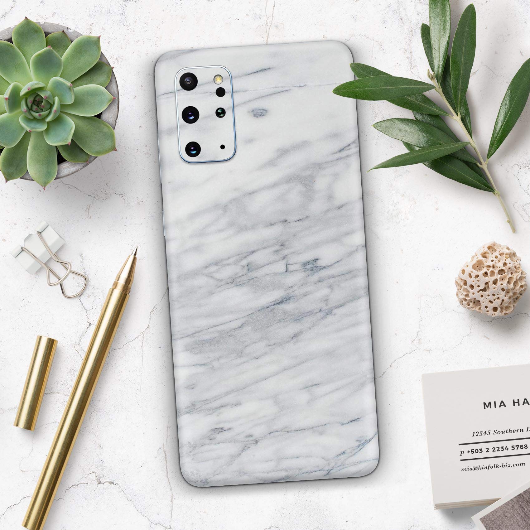 DesignSkinz White & Grey Marble Surface V2 Protective Vinyl Decal Wrap Skin Cover Compatible with The Samsung Galaxy S20 (Screen Trim & Back Glass Skin)