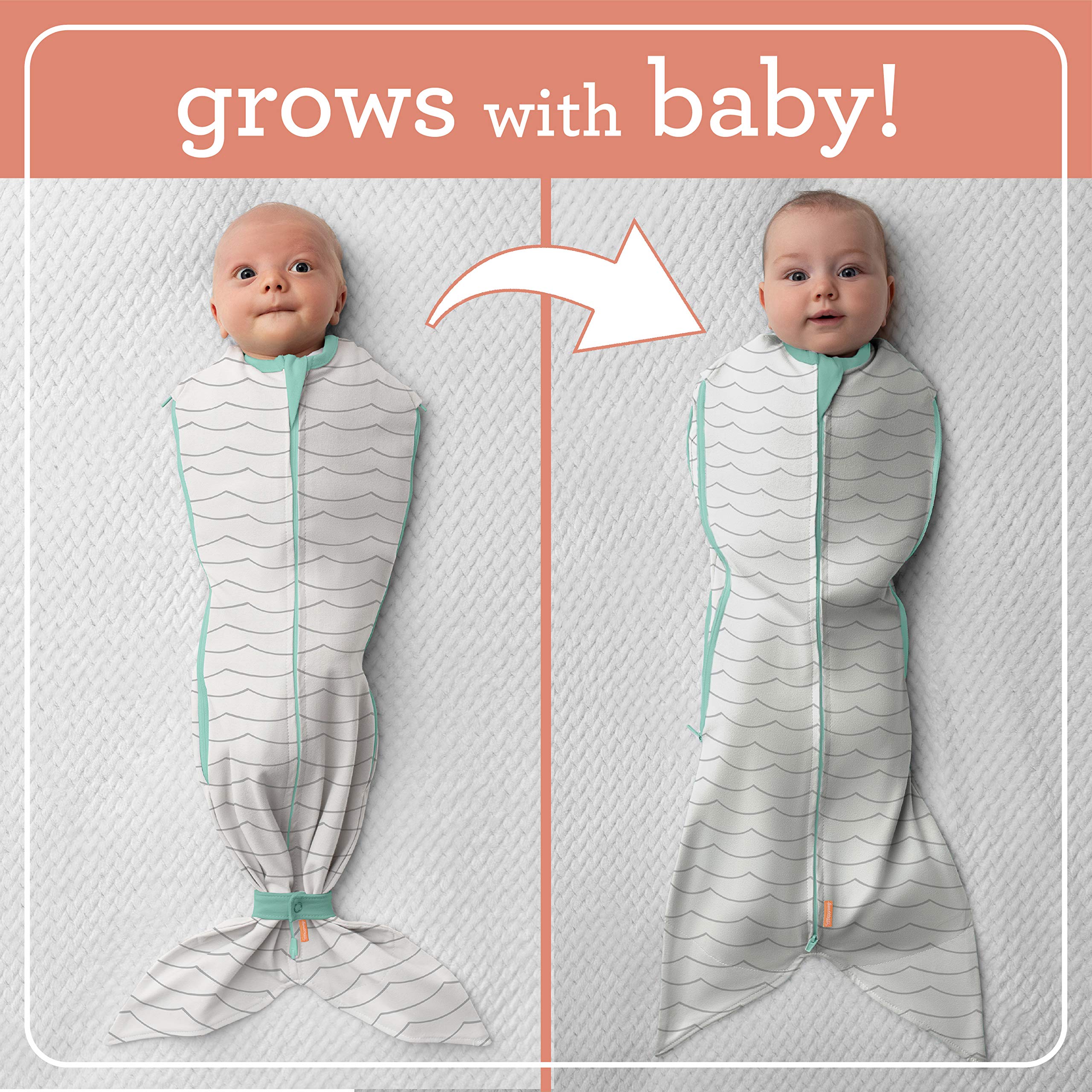 SwaddleMe Room to Grow Pod β 0-6 Months, 1-Pack (Teal Waves) Expandable Baby Swaddle Grows with Baby and Helps Prevent The Startle Reflex for Comfortable Sleep
