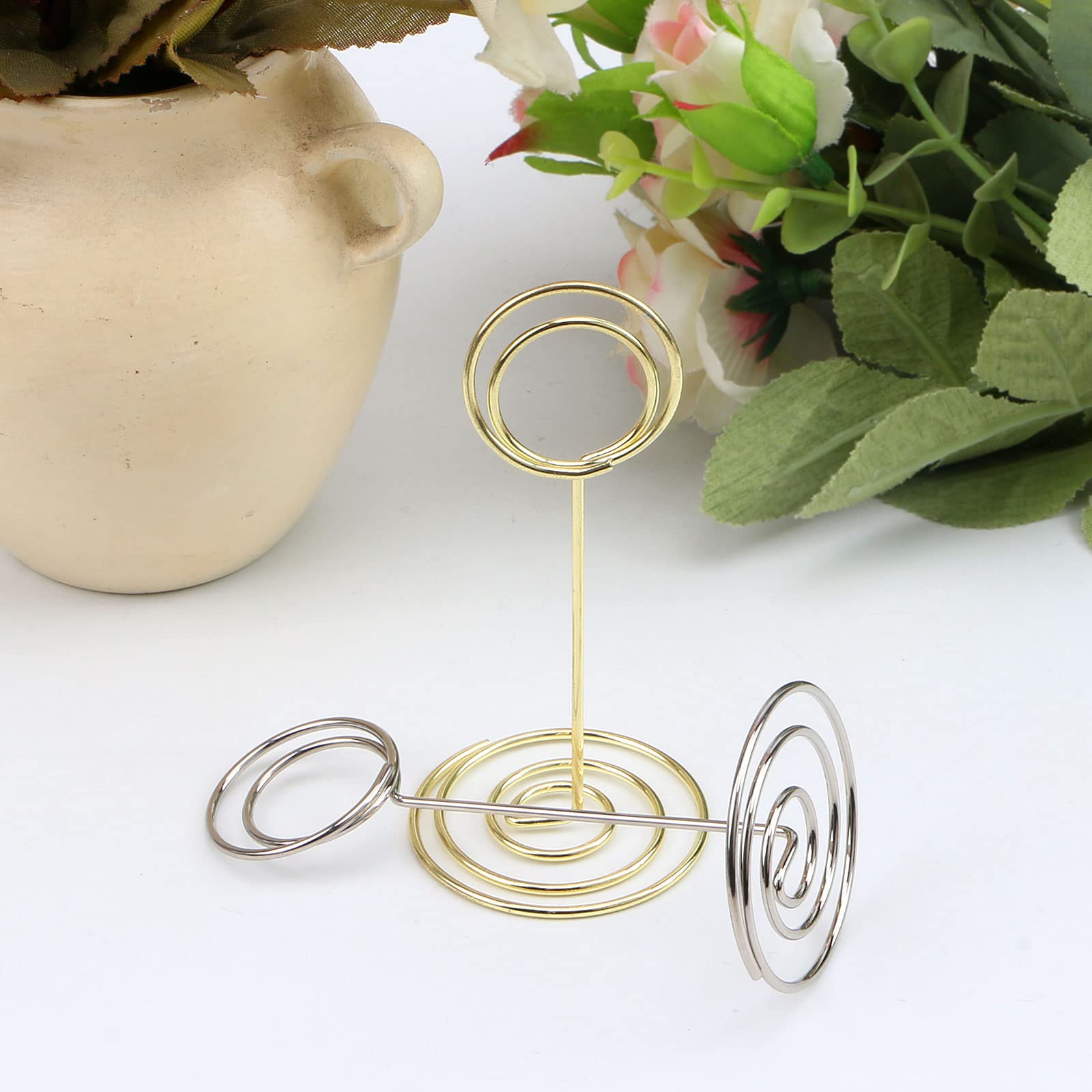 Yethuanru 24 pieces Table Number Holders Picture Holder for Tables 85mm Place Card Stand for Wedding Party Office, Silver/Gold(Round) (Silver)