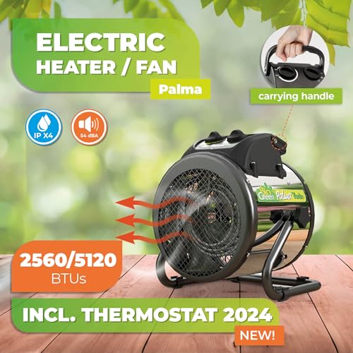 Bio Green PAL 2.0/US Palma BioGreen Basic Electric Fan Heater for Greenhouses, 2 Year Warrenty, 11 x 8 x 12.5" / 280 x 195 x 315 mm