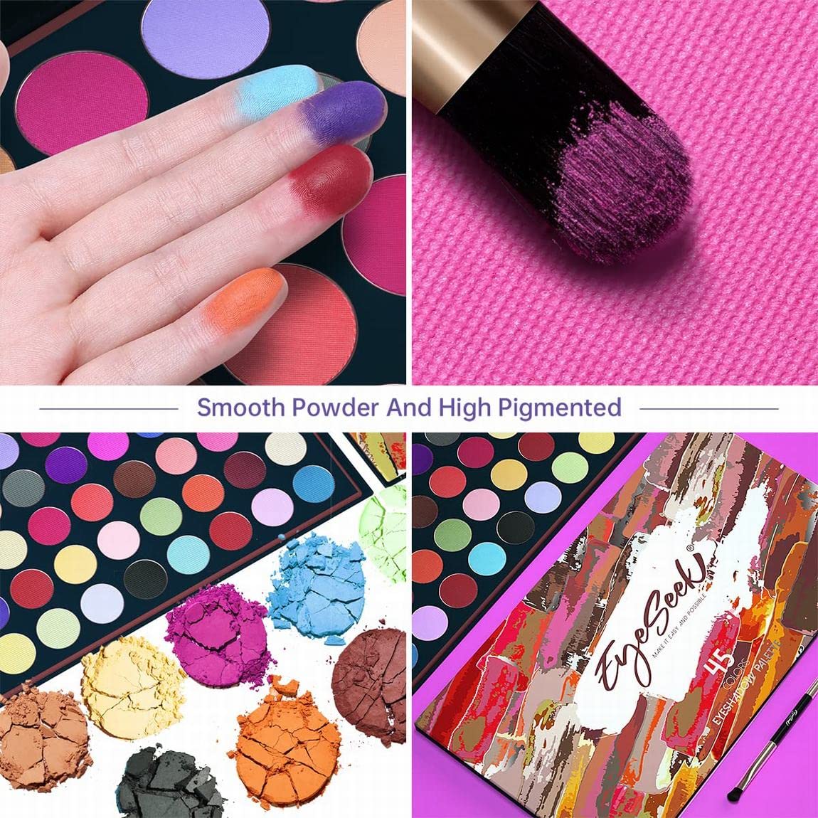 EYESEEK Colorful Eyeshadow Makeup Palette Sets + Brush, Bright 45 Shades Blendable , Matte High Pigmented Pallets, ing Waterproof Shadow Plattet Gift Sets for Halloween Makeup - All Matte Rainbow Color