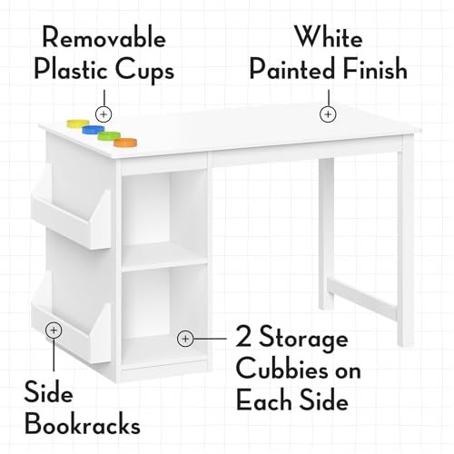 RiverRidge Kids Art Activity Table with 4 Blue Storage Bins & Book Racks - Versatile Kids Desk & Sensory Table with Cubbies