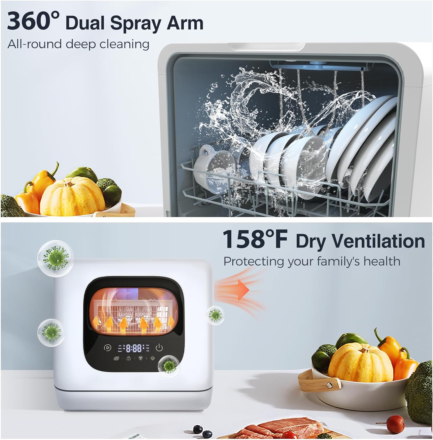 AGLUCKY Countertop Dishwasher, Portable Dishwashers with 6 Programs, 24H Timing, Air-Drying, 360Β° Deep Cleaning, Mini Dishwashers for Apartments, Dorms & Kitchenettes