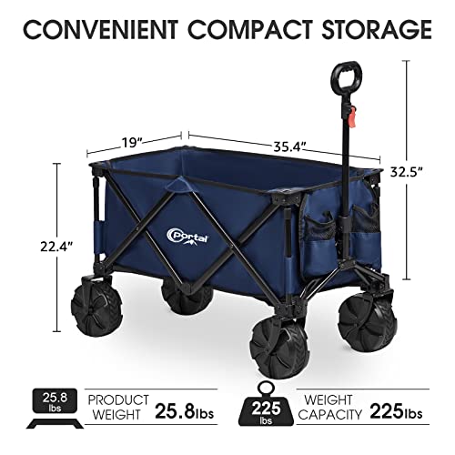 PORTAL Collapsible Folding Utility Wagon, Foldable Wagon Carts Heavy Duty, Large Capacity Beach Wagon with All Terrain Wheels, Outdoor Portable Wagon for Camping, Garden, Shopping, Groceries, Blue