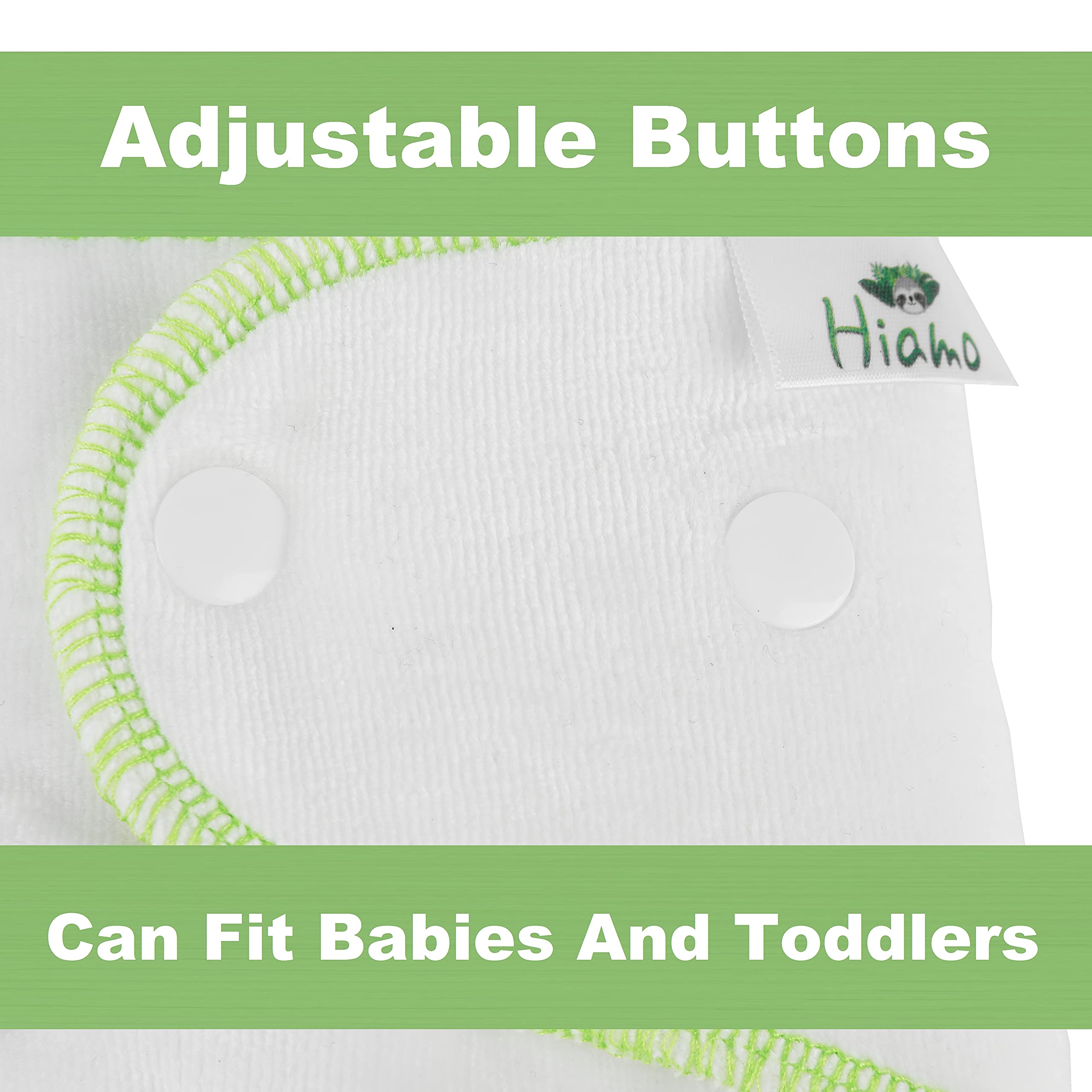 Hiamo Extra Absorbent Fitted Cloth Diapers - Overnight Cloth Diapers for Heavy Wetters - Bamboo and Cotton Blend - One Size with Adjustable Snap Buttons - Set of Two Diapers