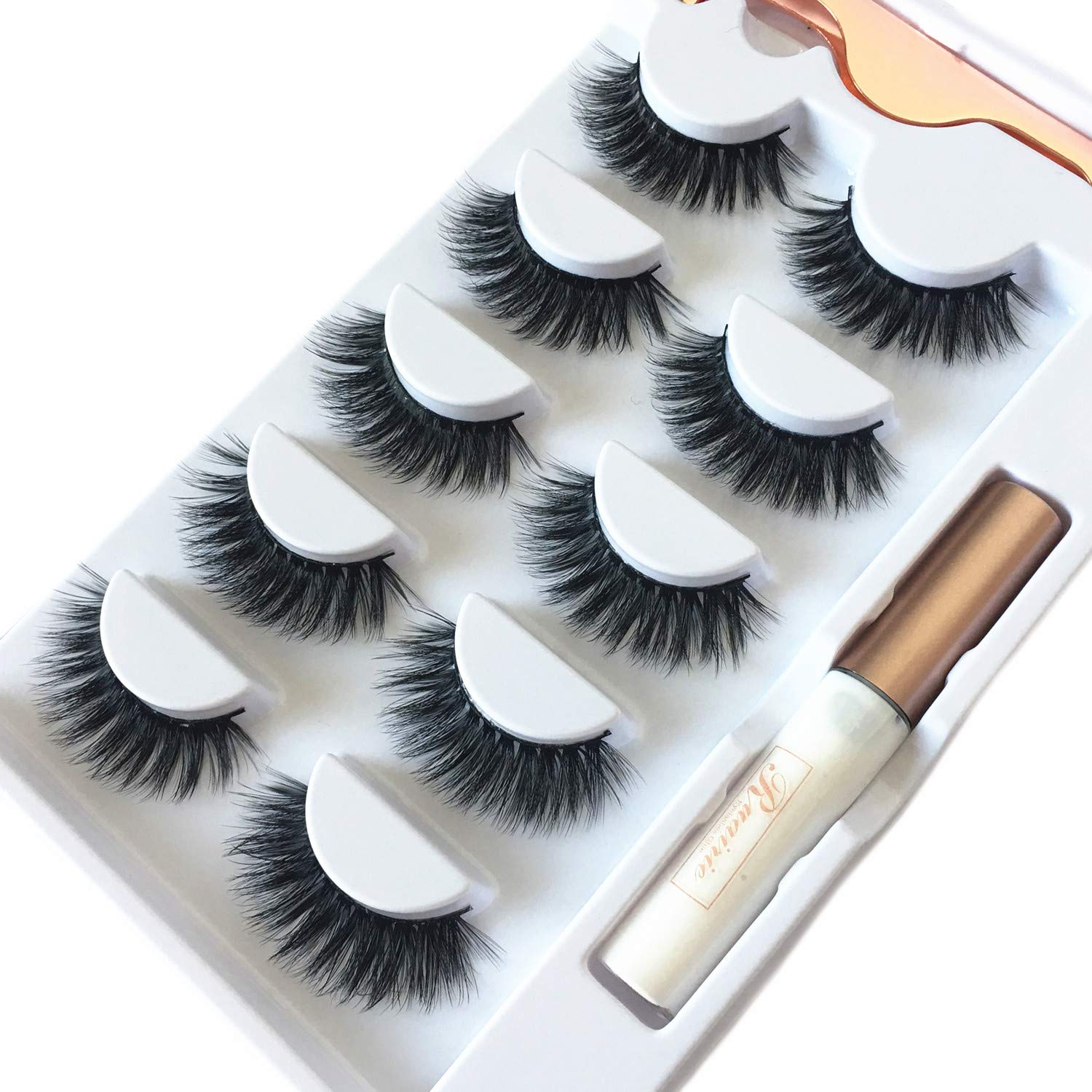 3D Fake Eyelashes With Glue Thick Full False Eyelashes With Glue 5 Pairs Reusable Cruelty-Free False Lashes Ruairie