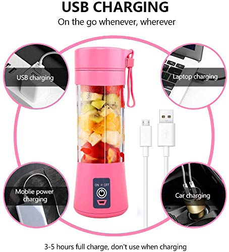Portable Personal Blender, Household Juicer fruit shake Mixer -Six Blades, BPA Free 380ml Baby cooking machine with USB Charger