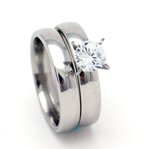 4mm Bridal Set Engagement Ring Women Stainless Steel Band Ginger Lyne - Silver,6