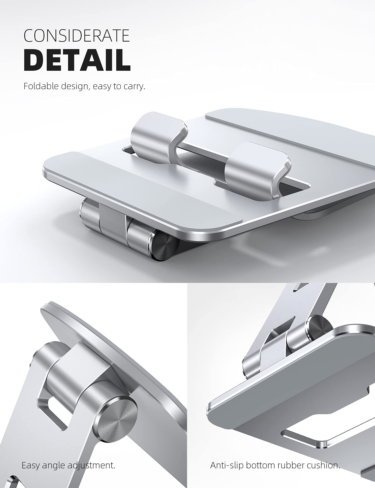Lamicall Tablet Stand, Foldable Holder - Adjustable Tablet Dock, for 4.7" - 13" Tablet, Such as iPad Pro 11/10.5/12.9, Mini, Air, Galaxy Tabs, Kindle, Silver
