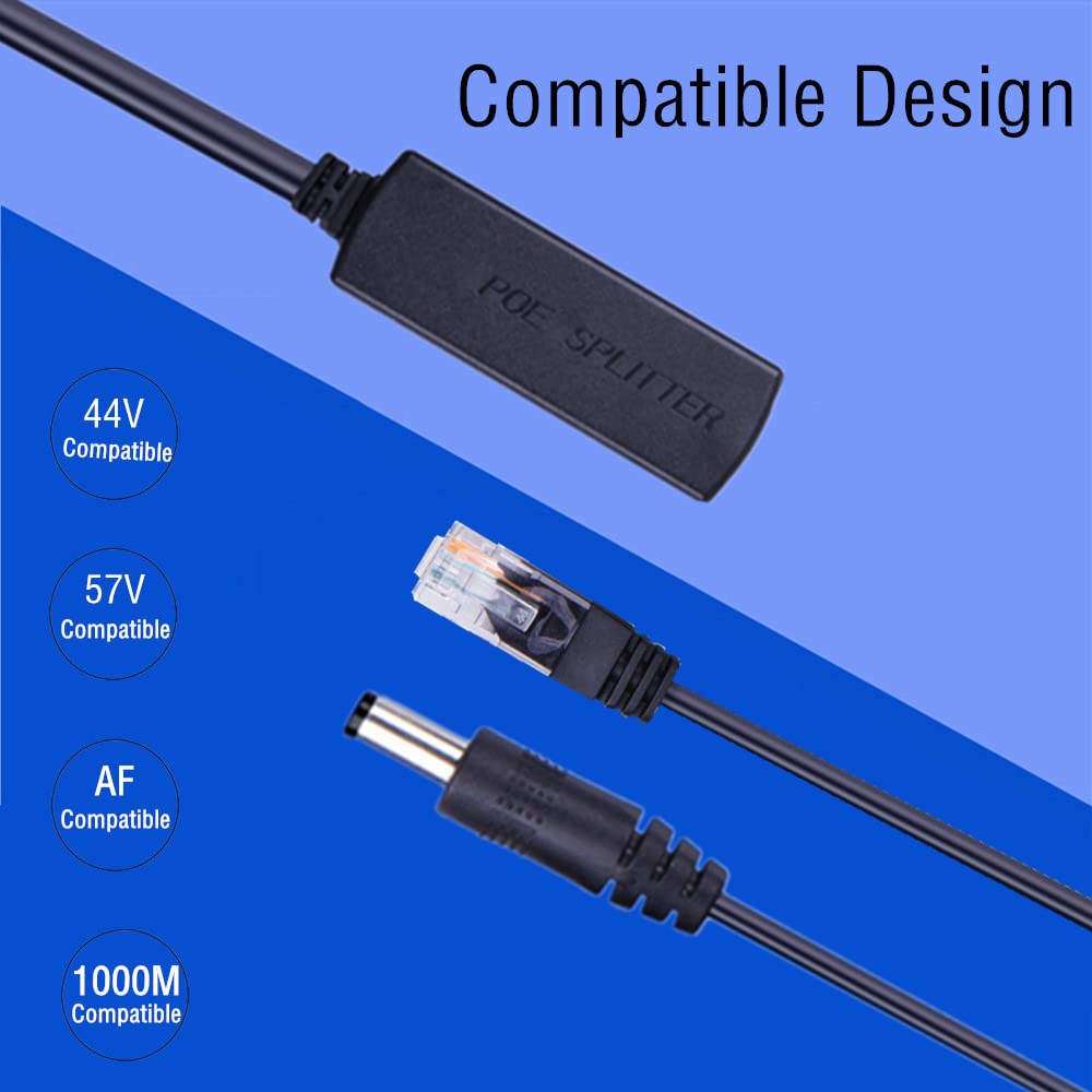 Active POE Splitter Adapter 48V to 12V,IEEE 802.3af/at Compliant 10/100/1000Mbps up to 100M for Surveillance Camera, VoIP Phone,Wireless Access Point
