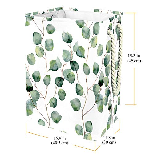 MAPOLO Laundry Basket Eucalyptus Leaves Pattern Foldable Laundry Hamper with Handles Detachable Brackets Well-Holding Waterproof for Clothes Toys Organization in Laundry Room Bedroom Bathroom
