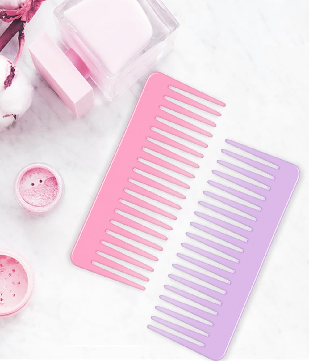 Wide Tooth and Large Detangling Comb Set for Long, Curly, Wet Hair - No Handle Styling, Shampoo & Detangling Combs (2 Pieces - Pink, Purple)