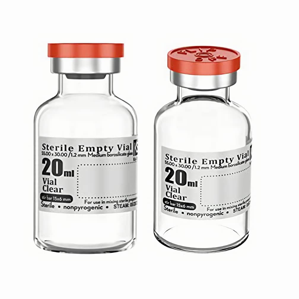 Biocomma 10pcs 20ml Sterile Empty Vial with Plastic Aluminum Flip Off Caps,Penicillin Bottle 20mm Crimp Top Sterile Transparent Borosilicate Lab Sample Vial (Transparent)