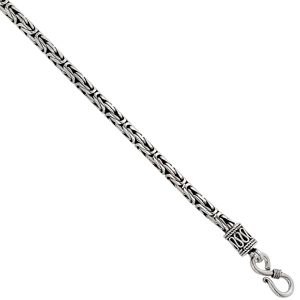 4mm Sterling Silver Round BYZANTINE Chain Bracelet for Women Antiqued Finish Nickel Free 7 inch