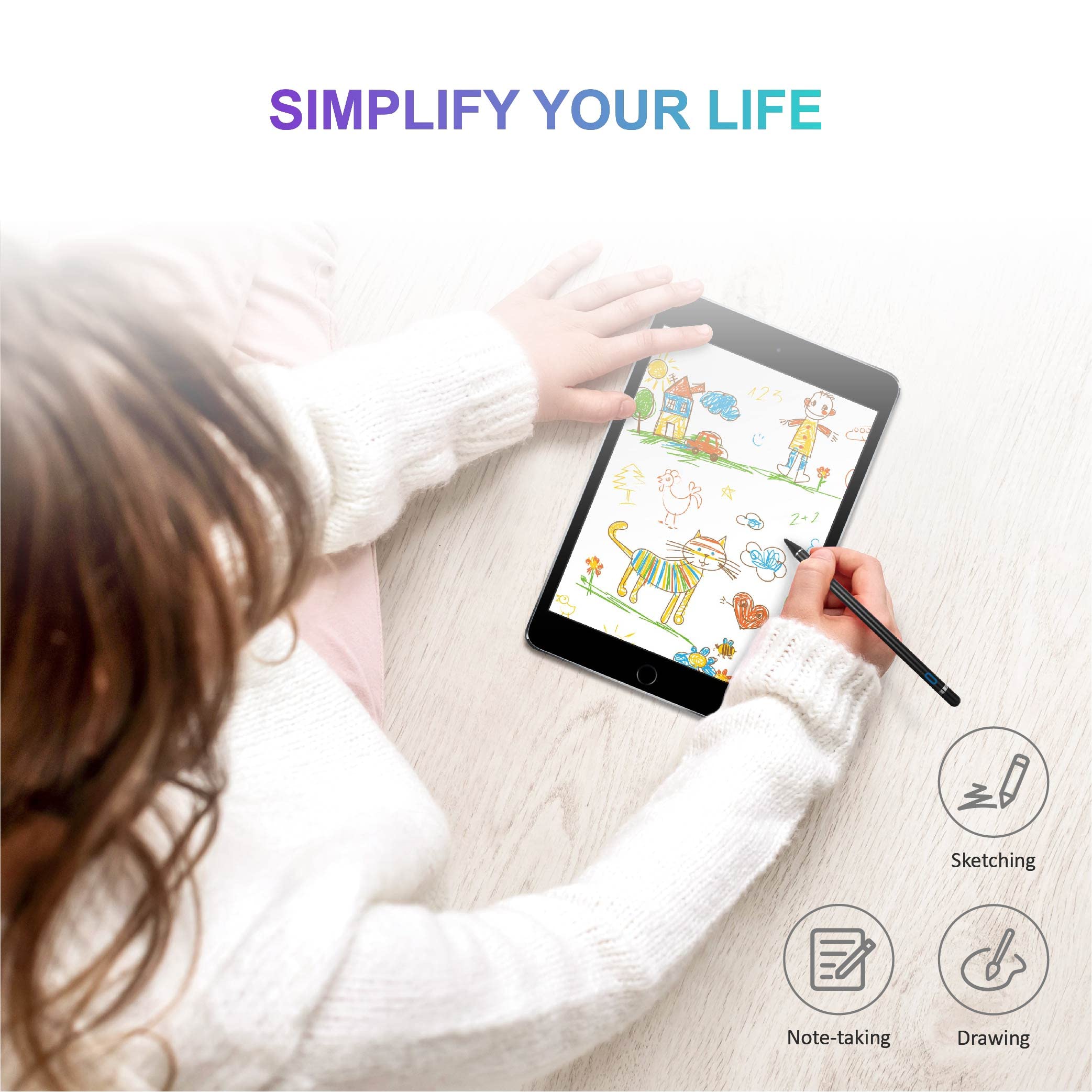Active Stylus Pen Compatible for Touch Screens, Digital Rechargeable Stylish Pencil universal with Touch Function, Stylus pen for iPhone/iPad Pro/Air/Mini/iPhone/Android and Most Touch screens (Black)
