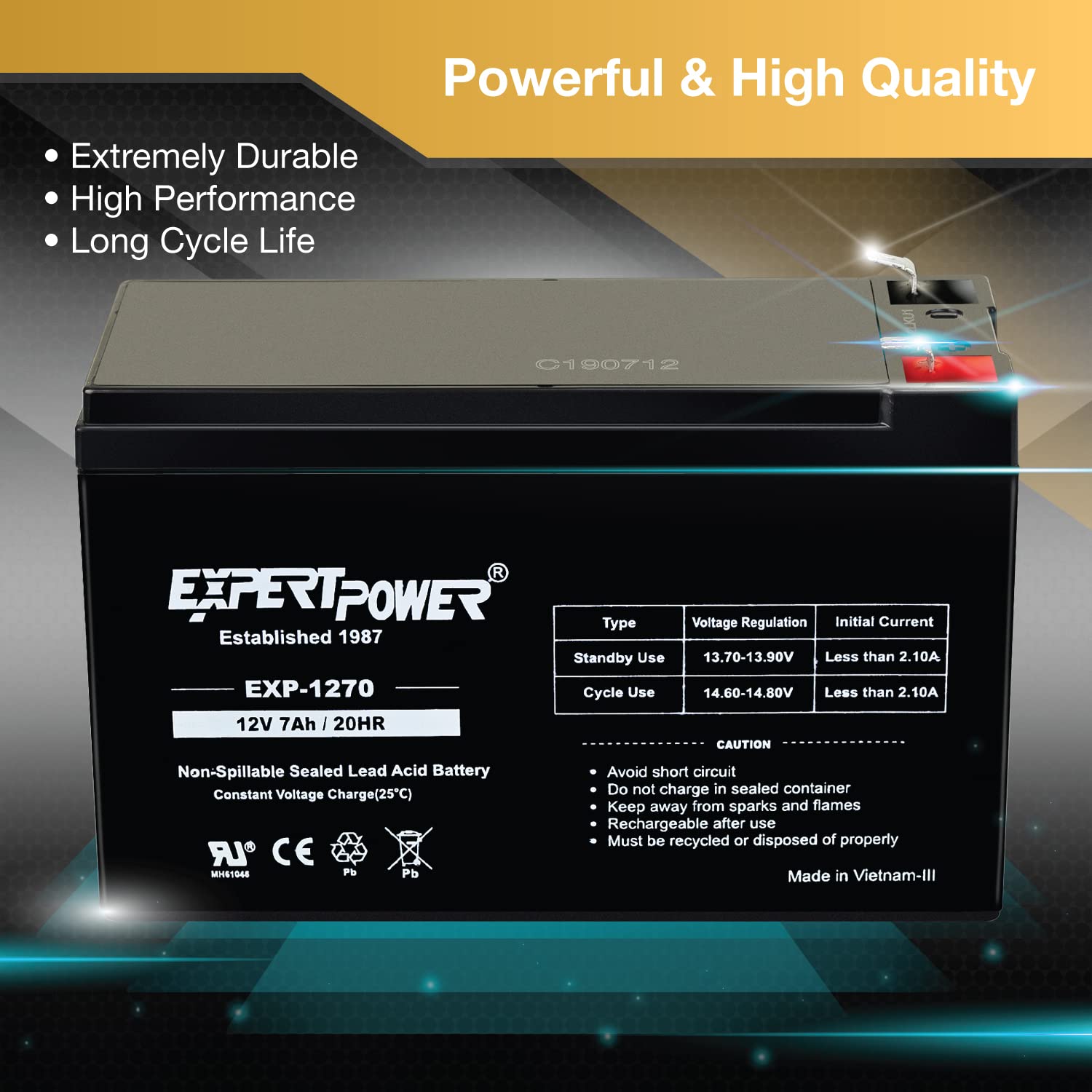 ExpertPower 12v 7ah Rechargeable Sealed Lead Acid Battery || EXP1270|| Replaces APC Back-UPS ES 500 VA, BE500C, BE500U (8 Pack)