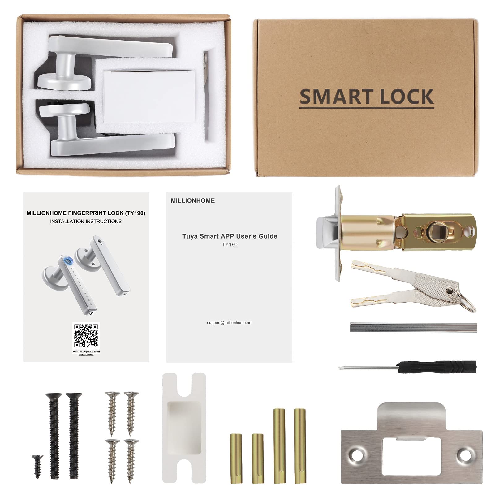 MILLIONHOME Fingerprint Door Lock Door Knob with Keypad Keyless Entry Door Lock with Handle for Home Hotel Office Apartment Bedroom Silver