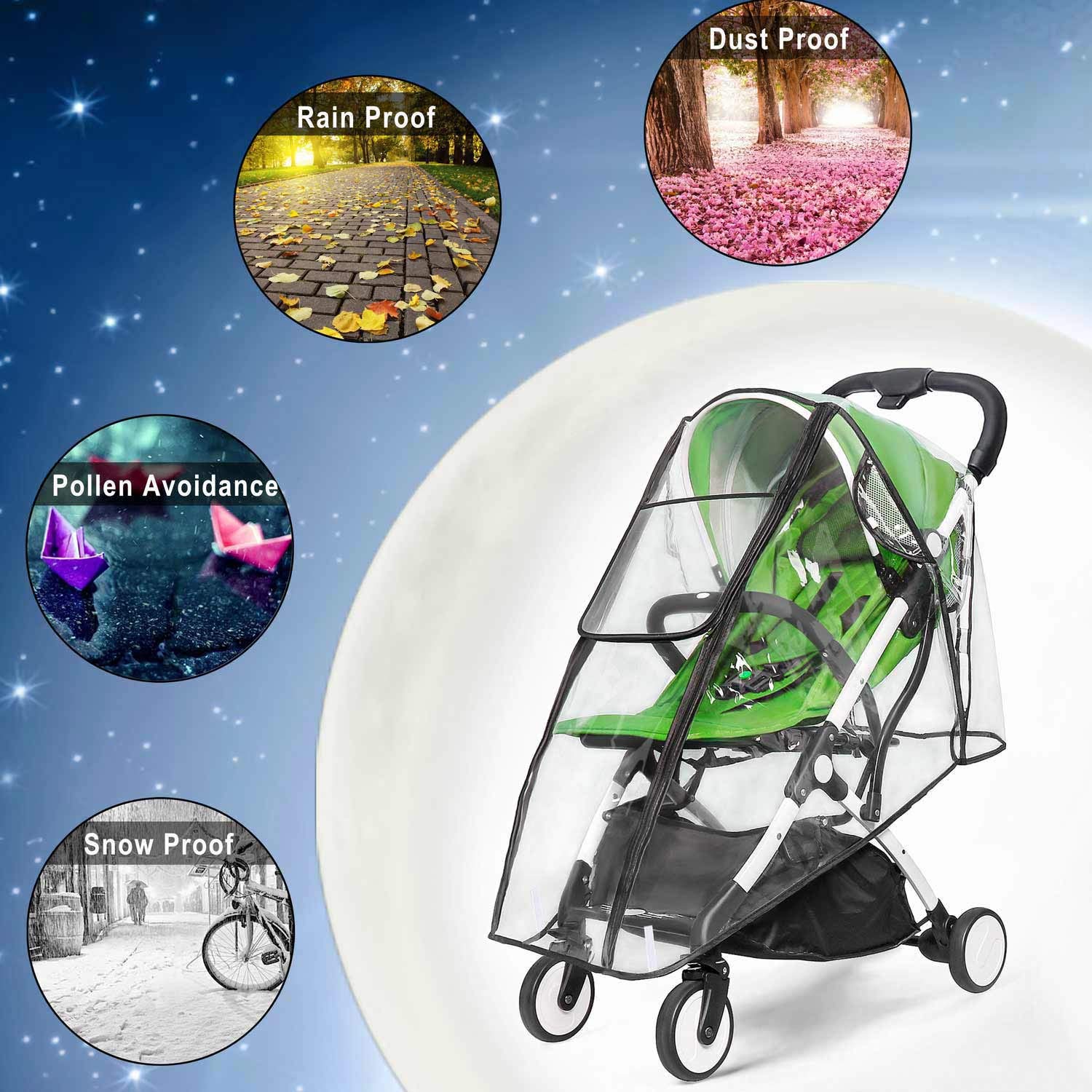 Universal Stroller Rain Cover, Double Door Design & Large Storage Baby Stroller Weather Shield, WaterproofâStroller Cover, Food Grade EVA, Eye Protect (L)