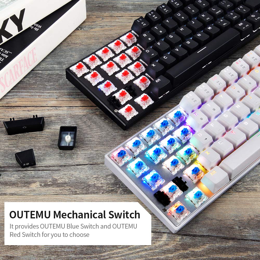 Motospeed CK62 61 Keys RGB Mechanical Keyboard USB Wired BT Dual Mode Gaming Keyboard Pink with OUTEMU Red Switches