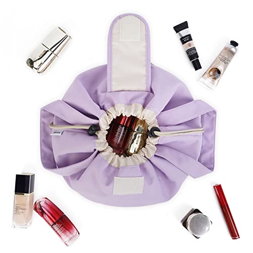 Barrel Drawstring Makeup Bag Large Cosmetic Bag Toiletry Organizer for Women (Purple)
