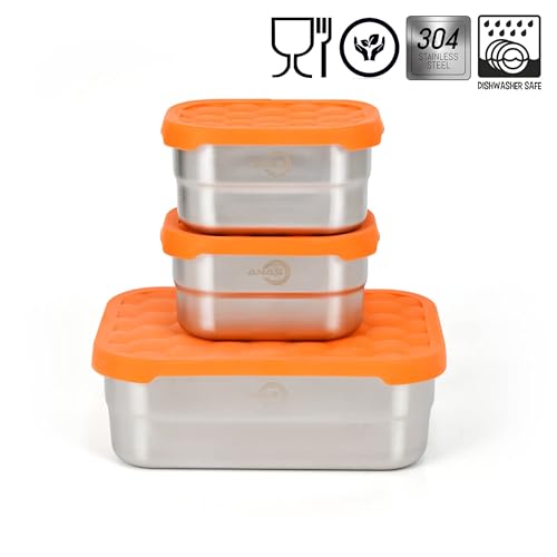 Anas Small Stackable Snack Containers | Leak-Proof Stainless Steel Containers With Lids (Rectangular)
