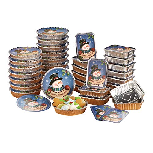 Collections Etc. Foil Snowman Christmas Treat Tins with Rectangular and Round Holiday Containers, Set of 36