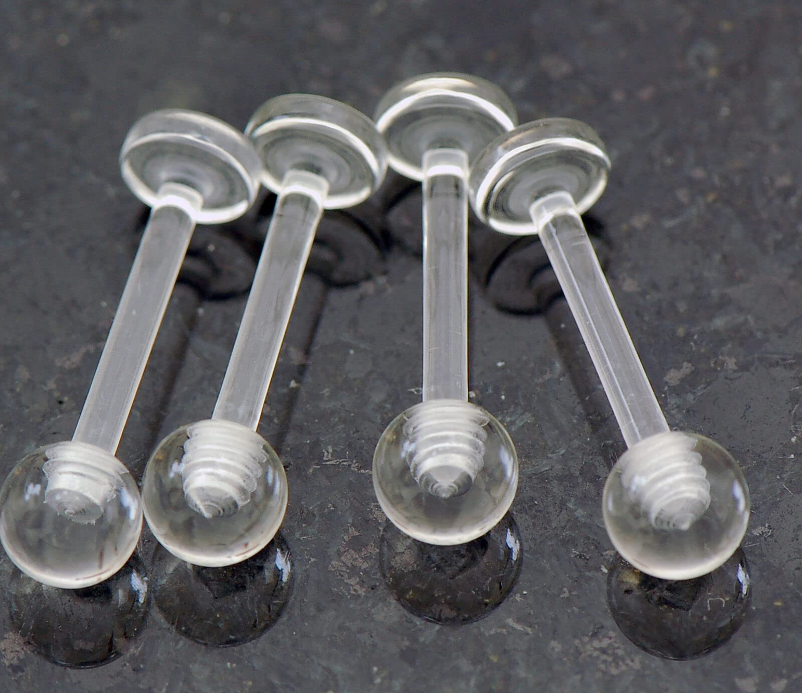 4 Pc Clear Acrylic 14g 1/2" Short Length 4mm Ball Tongue Rings Retainer No Metal