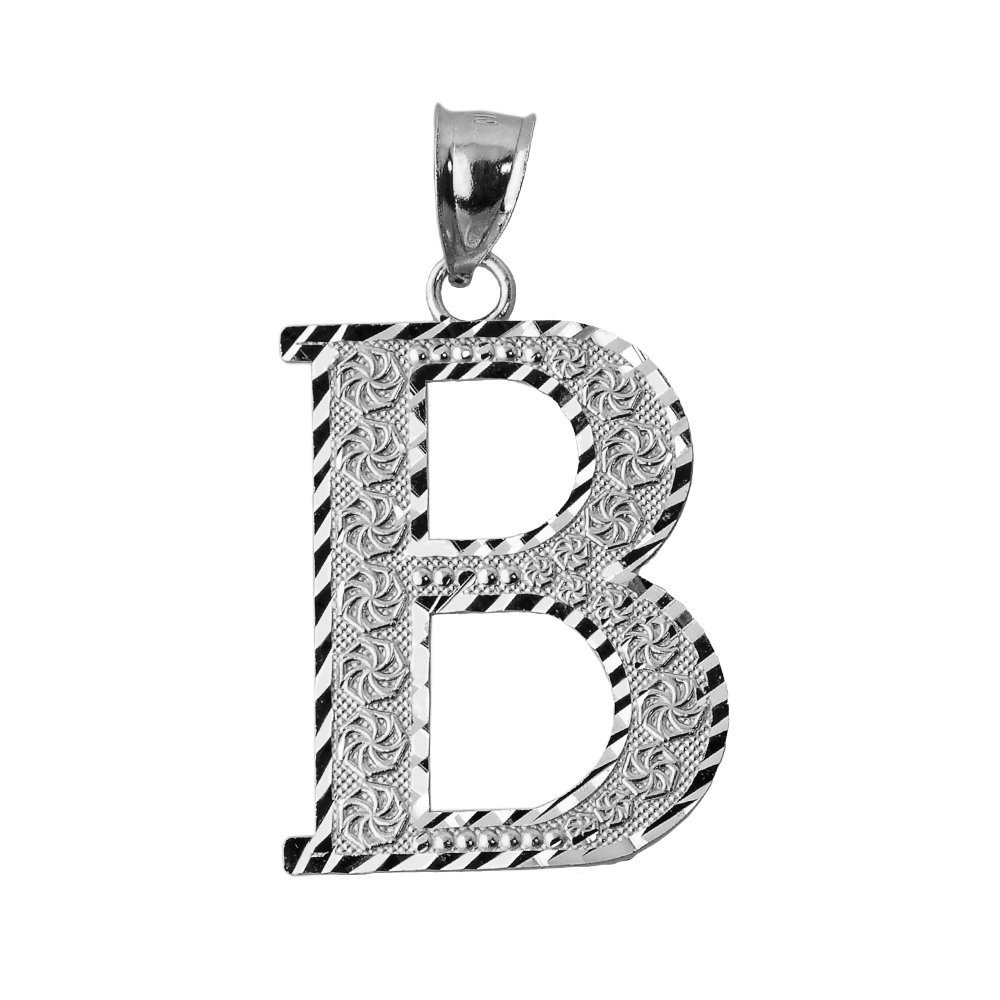 925 Sterling Silver Initial Letter B Charm Pendant, 0.7"