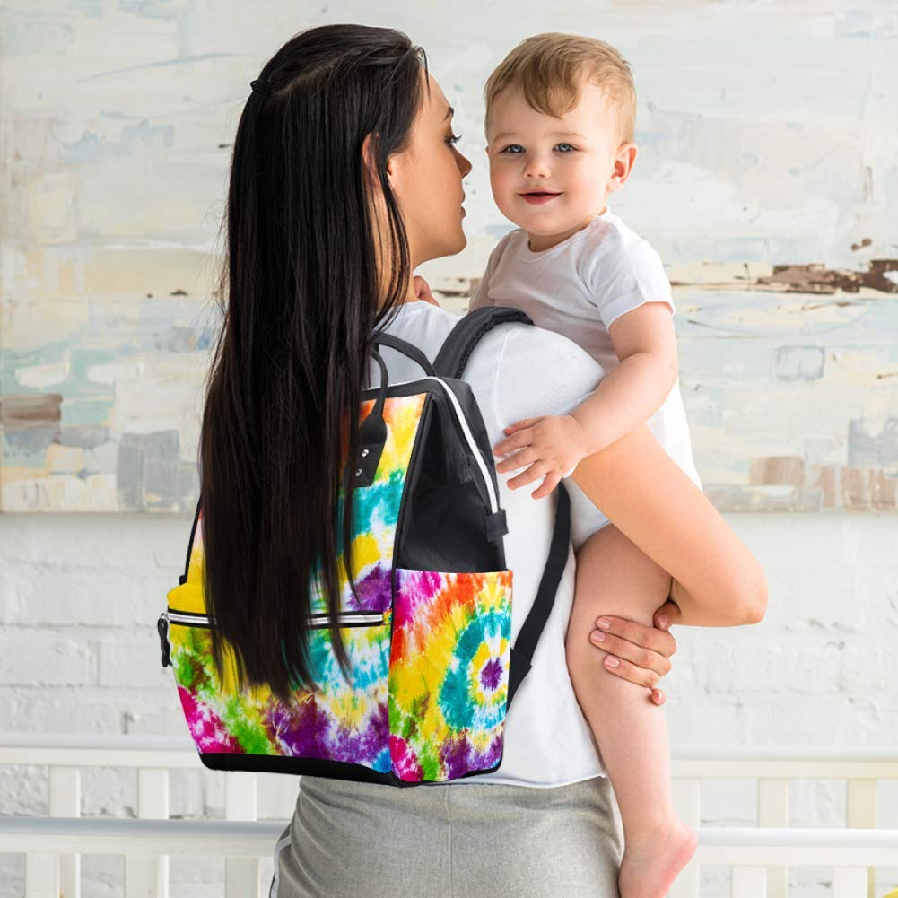 Shiiny Colorful Tie Dye Pattern Diaper Bag Backpack for Baby Care, Multi Function Waterproof and Cooler Tote Travel Backpack (Nappy Bag, Tissue Pocket)