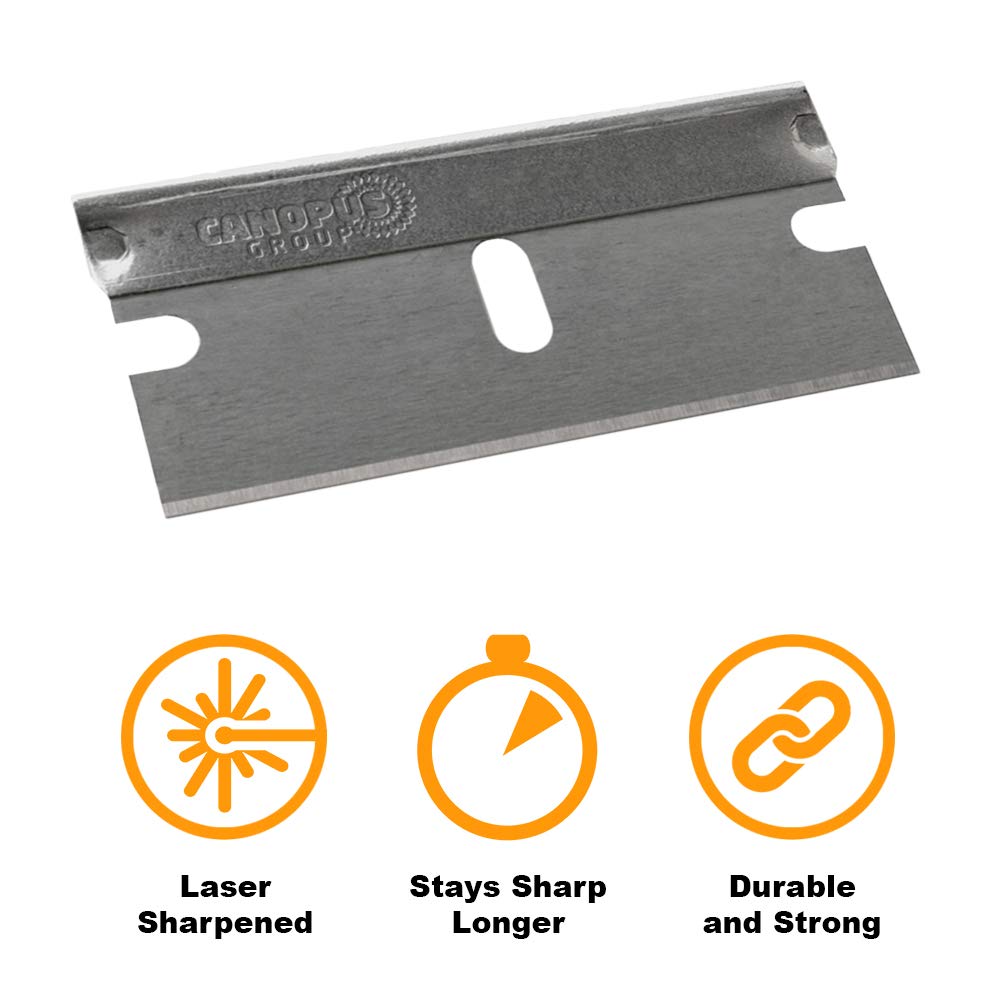 CANOPUS Single Edge Industrial Razor Blades, Safety Straight Edge Razor, 100% Made in USA, Box & Carton Cutter Replacement Blades, Glass and Paint Scraper Razor Blades (10 Pieces)