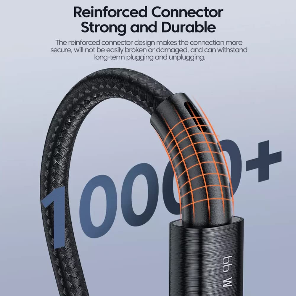 AD 6A USB to Type C Cable – 66W 6-A Quick Charging & Data Transfer in One High Stable Current Save Fast PVC Nylon Braided USB Type-C Cables Turbo Speed Transmission Sync Smart Chip Length Wire 2M