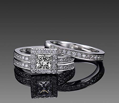 4 pc His and Her Wedding Ring Set - Wedding Rings - Wedding Ring - Engagement Ring - Cubic Zirconia Wedding Sets - CZ Engagement Rings - Wedding Ring Sets (Size His 08, Hers 09)